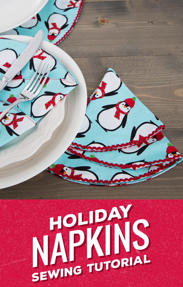 Circular Holiday Napkins Folded Into Trees – Man Sewing